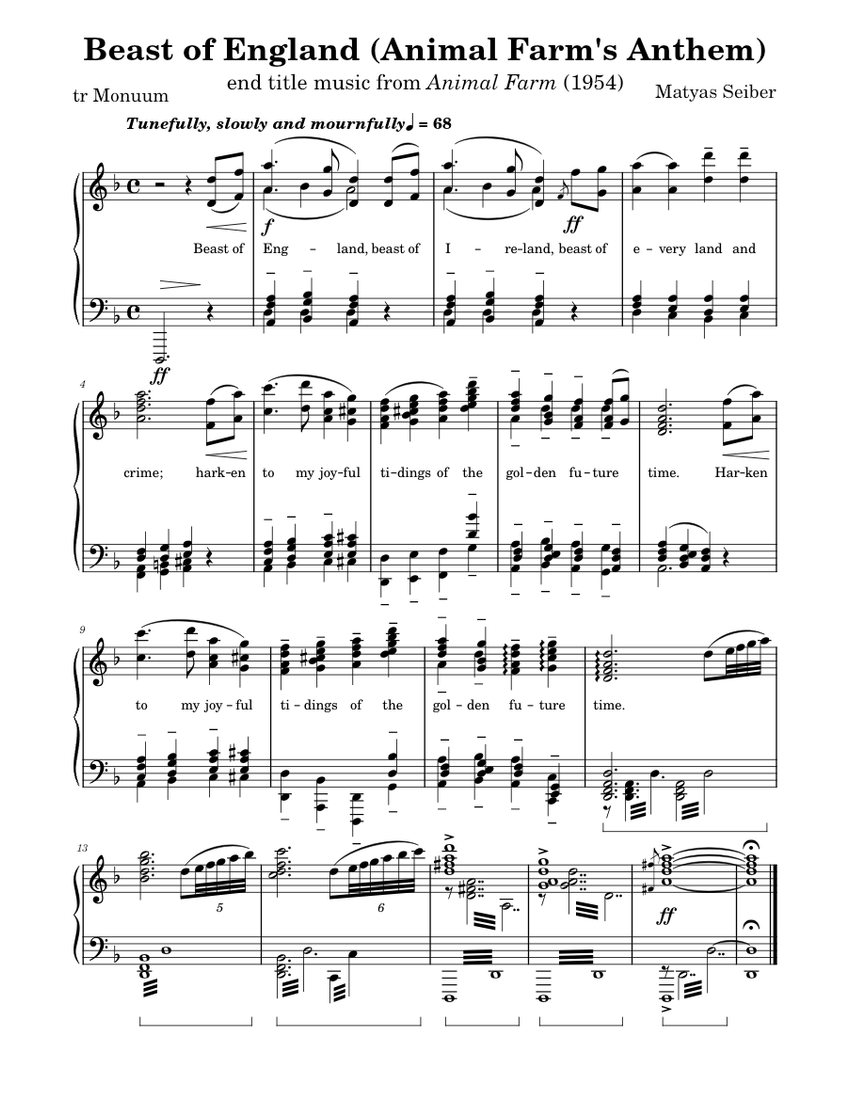 Beast of England, Animal Farm (1954) – Mátyás Seiber (piano ...