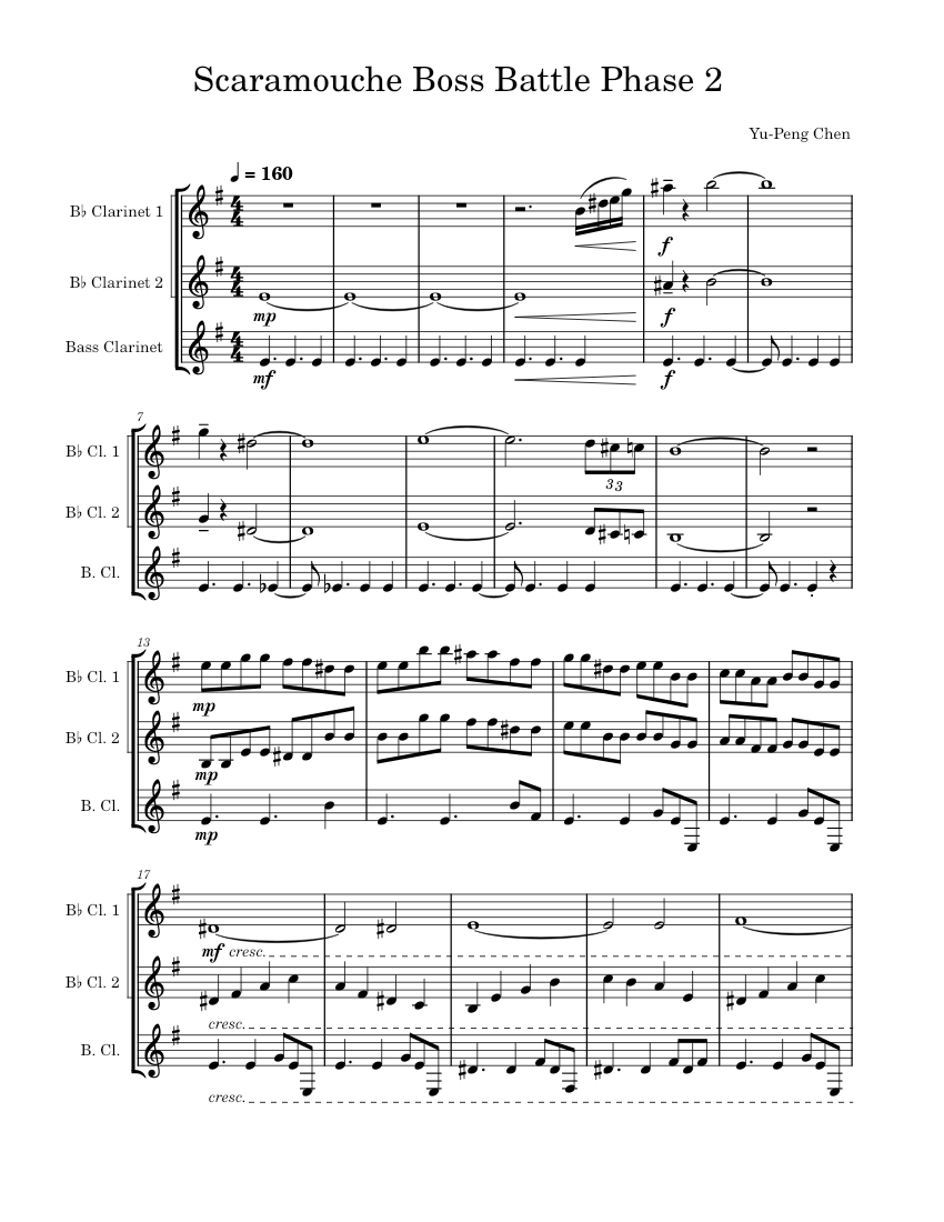 Scaramouche Boss Battle Theme Phase II Sheet music for Clarinet in b ...