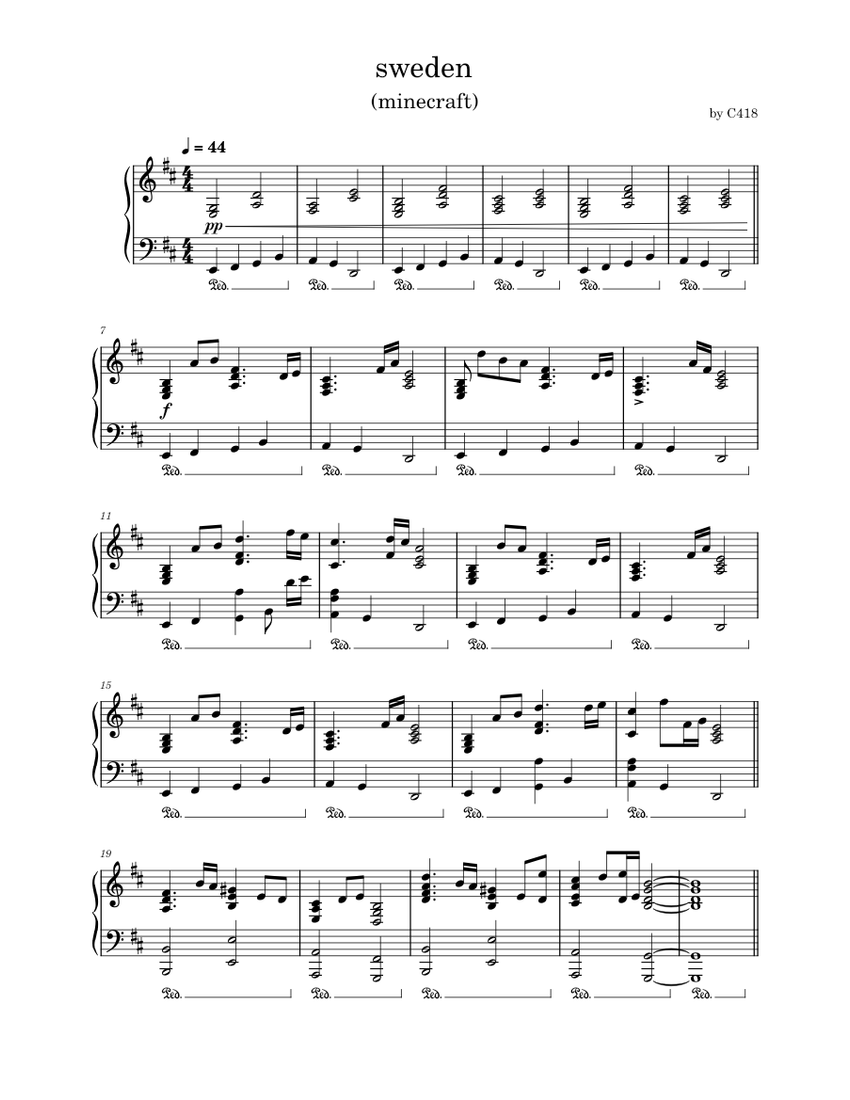 Sweden – C418 Sheet Music for Piano (Solo) | MuseScore.com