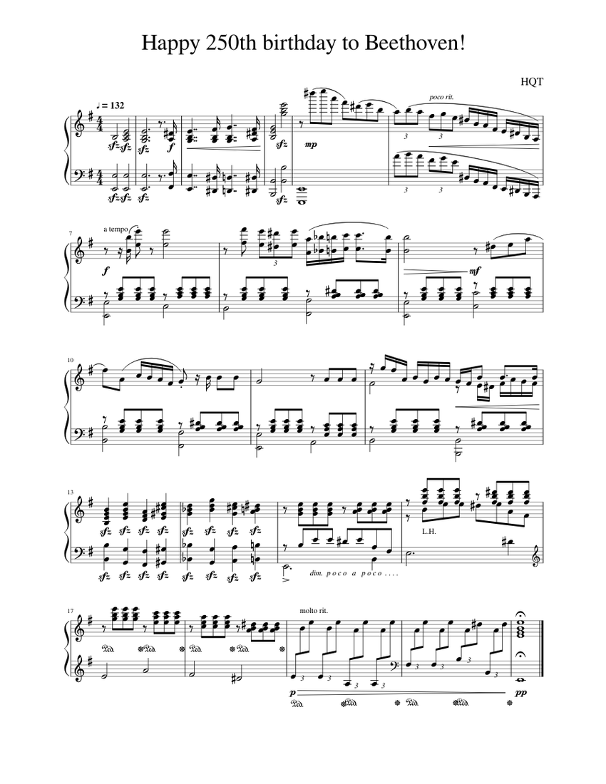 Happy 250-th birthday to Beethoven! Sheet Music for Piano (Solo ...