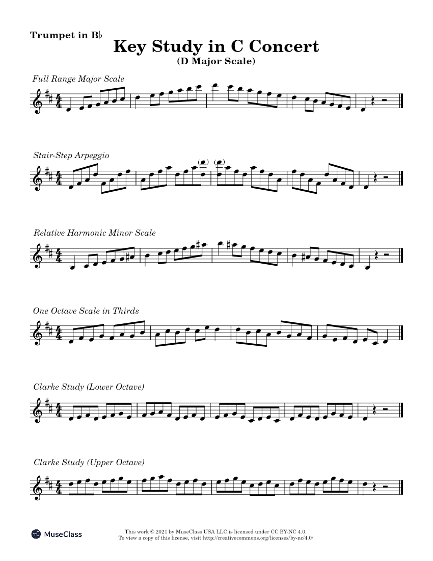 Key Study in D Major for Trumpet Sheet Music for Trumpet in b-flat ...
