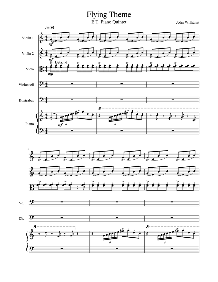 Flying Theme – John Williams Sheet Music for Piano, Contrabass, Violin ...