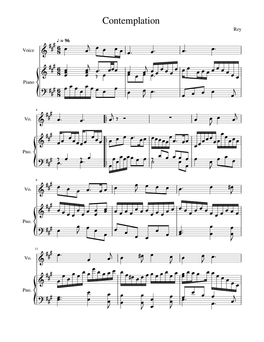 Contemplation Sheet music for Piano, Vocals (Piano-Voice) | Musescore.com