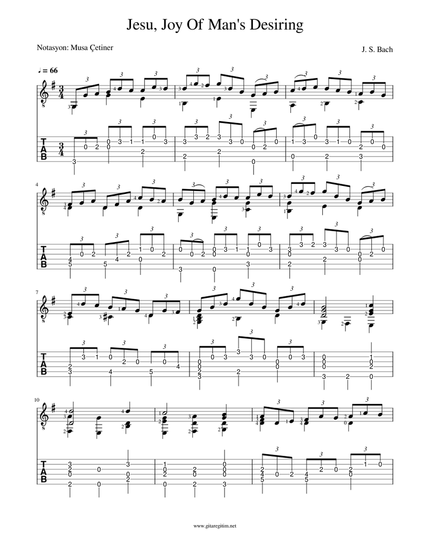 Jesu, Joy Of Man's Desiring Sheet Music and Tab for Guitar (Solo ...