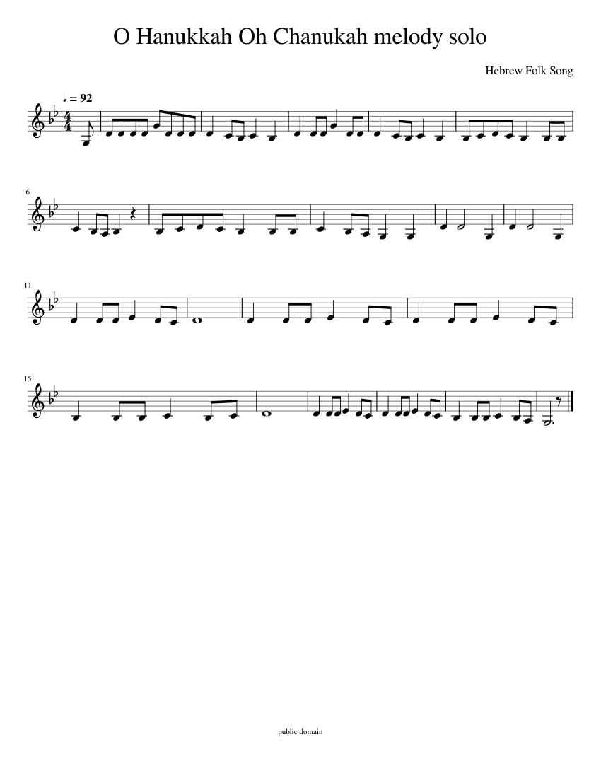 O Hanukkah Oh Chanukah melody solo Sheet Music for Clarinet in b-flat ...