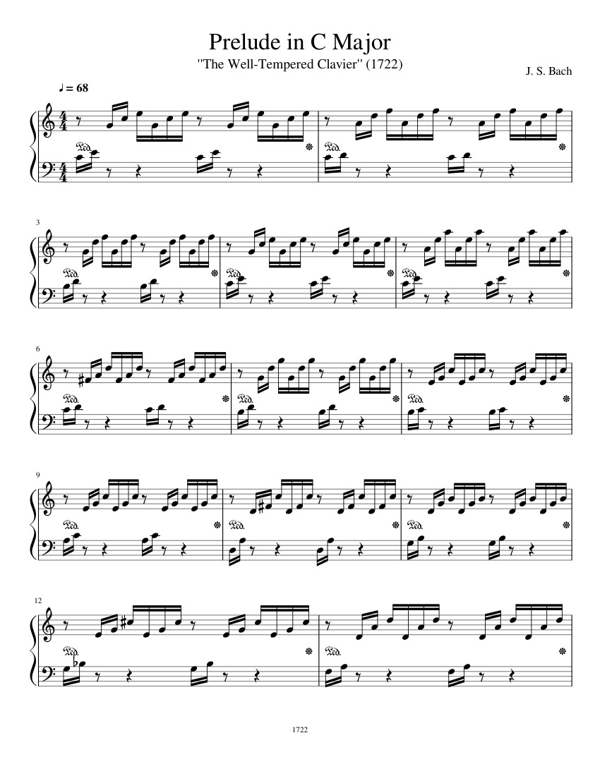 Bach: "Prelude in C Major" (1722) Sheet Music for Piano (Solo) easy ...