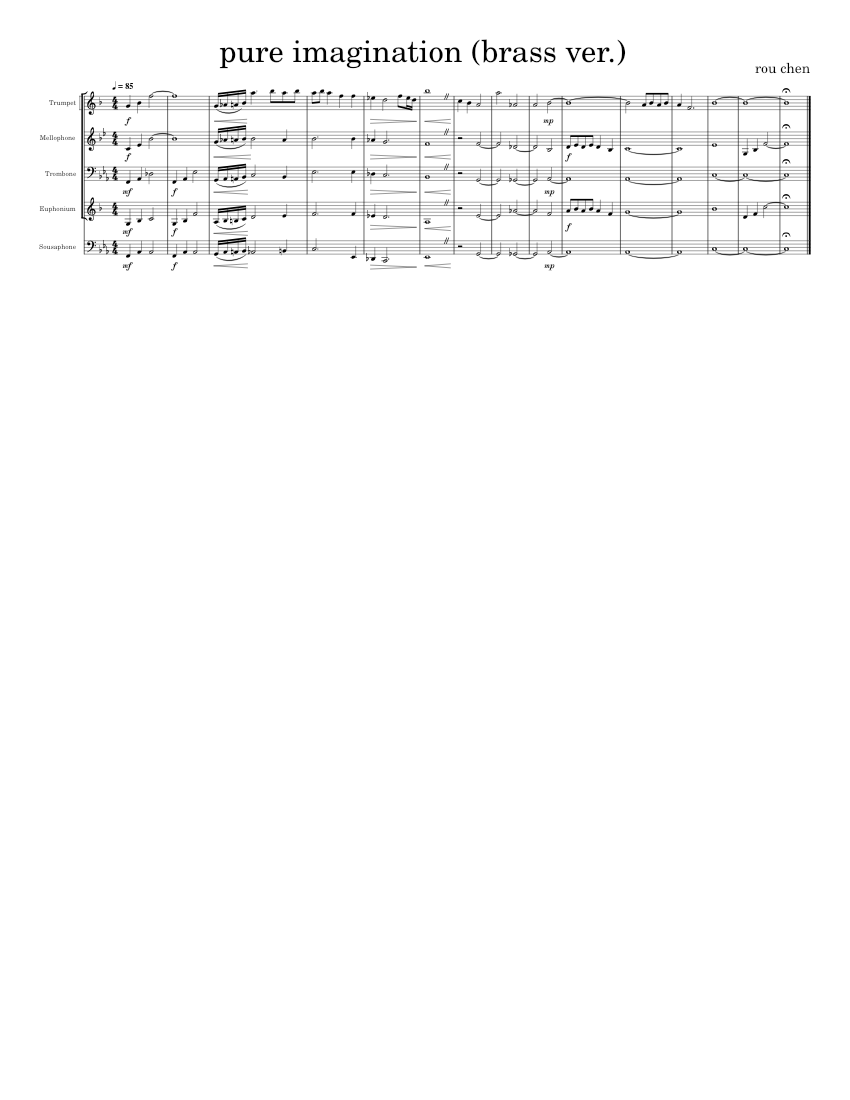 Pure Imagination Sheet Music for Trombone, Euphonium, Tuba, Trumpet in ...