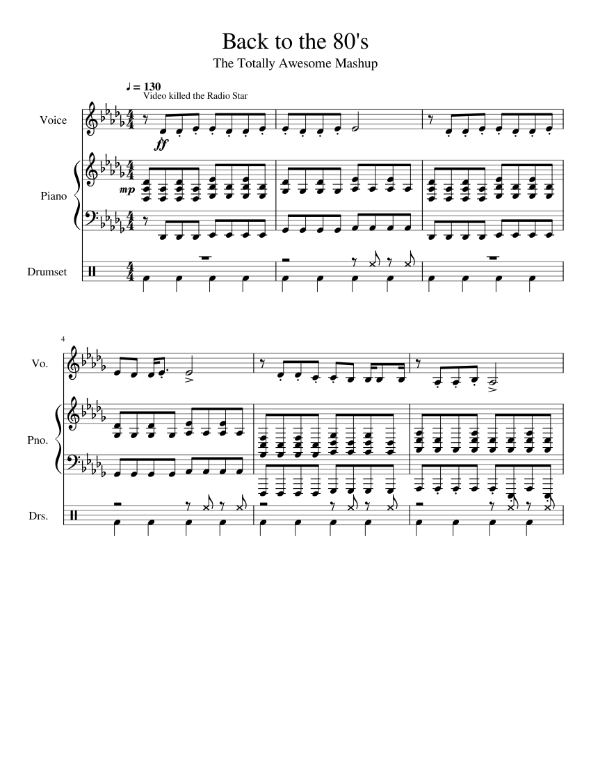 Back to the 80 s Sheet Music for Piano, Vocals, Drum group (Mixed Trio ...