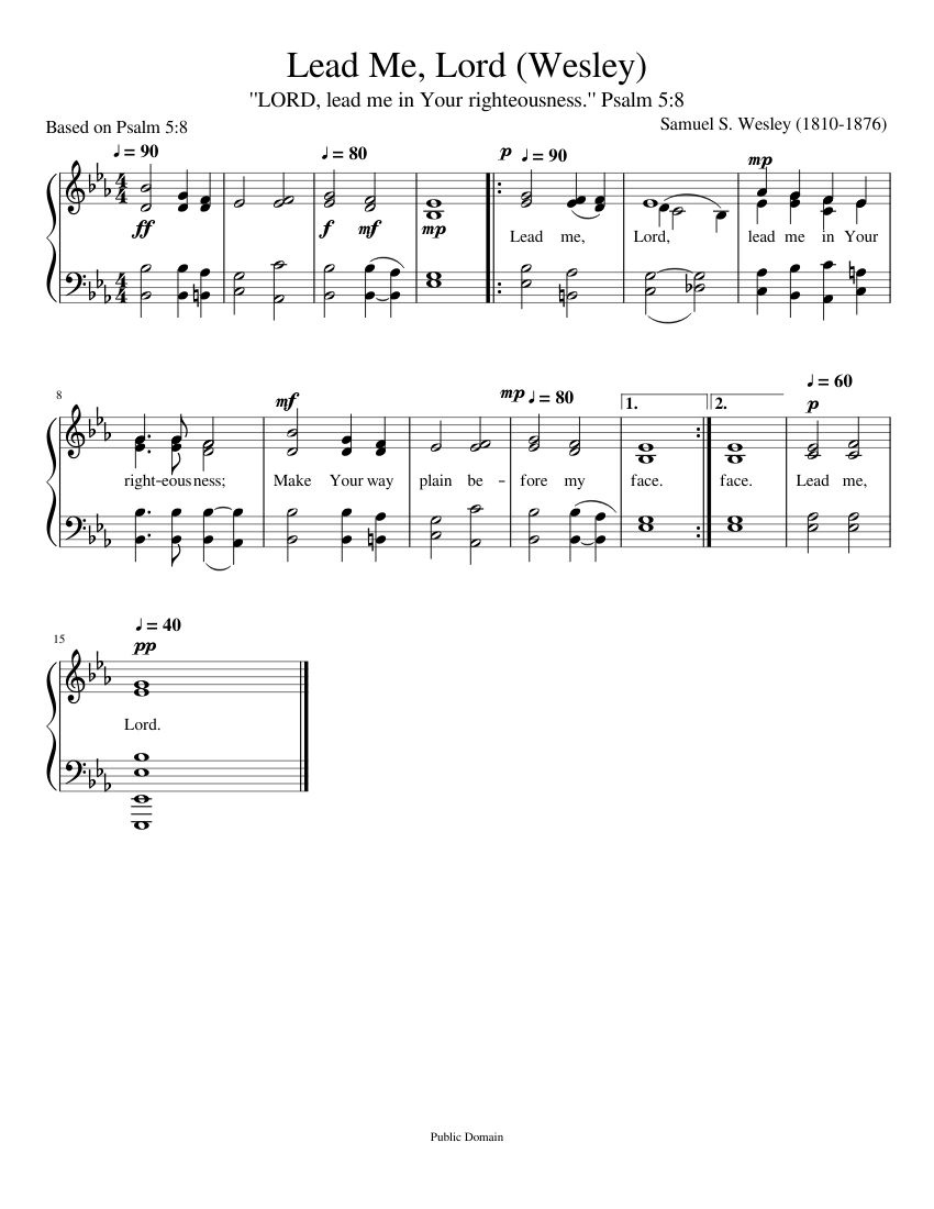 Lead Me Lord Wesley Sheet Music for Piano (SATB) Easy | MuseScore.com