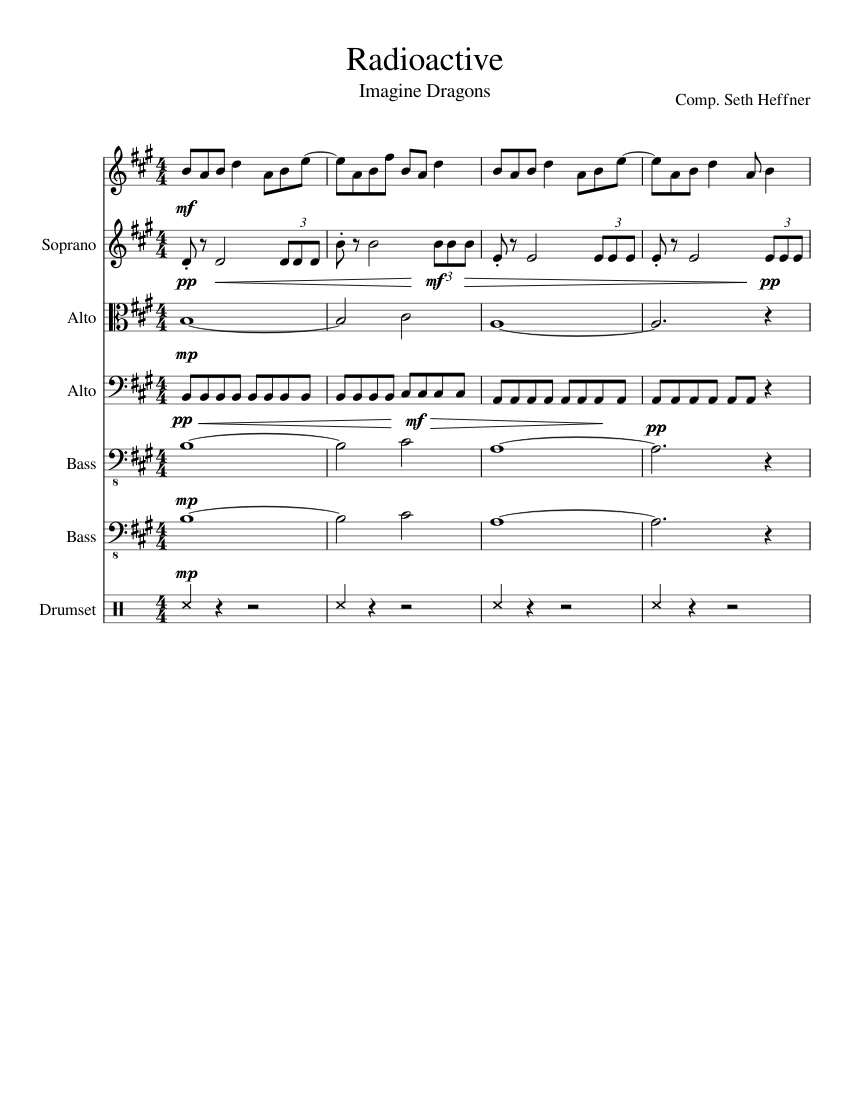 Radioactive For A Capella Sheet music for Contrabass, Violin, Viola ...