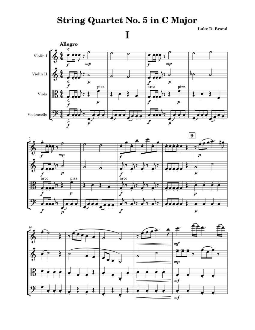 String Quartet No. 5 in C Major Sheet music for Violin, Viola, Cello (String Quartet ...