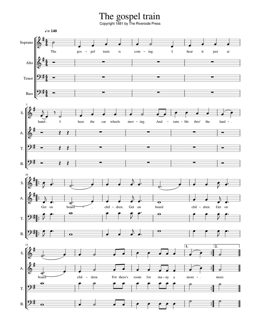 27-The gospel train Sheet Music for Soprano, Alto, Tenor, Bass voice ...