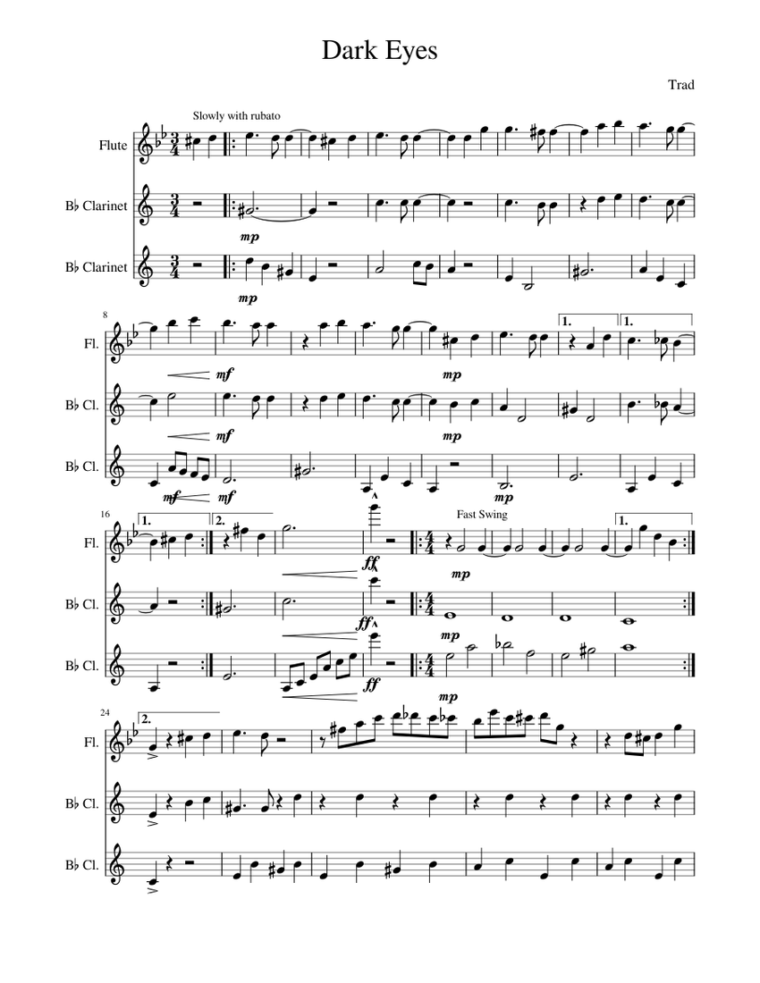 Dark Eyes Sheet music for Flute, Clarinet in b-flat (Woodwind Trio ...