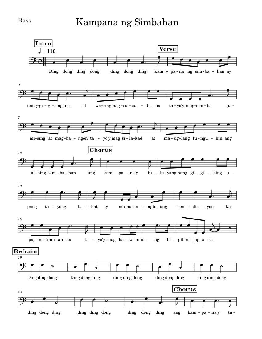 Kampana ng Simbahan-Bass Sheet Music for Bass voice (Solo) | MuseScore.com