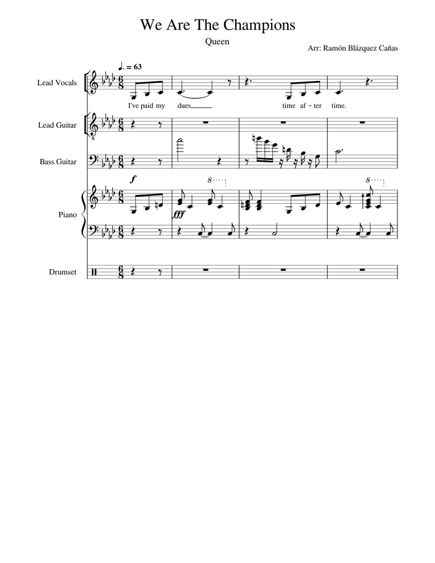 We are the champions – Queen We Are The Champions(incompleta) Sheet ...