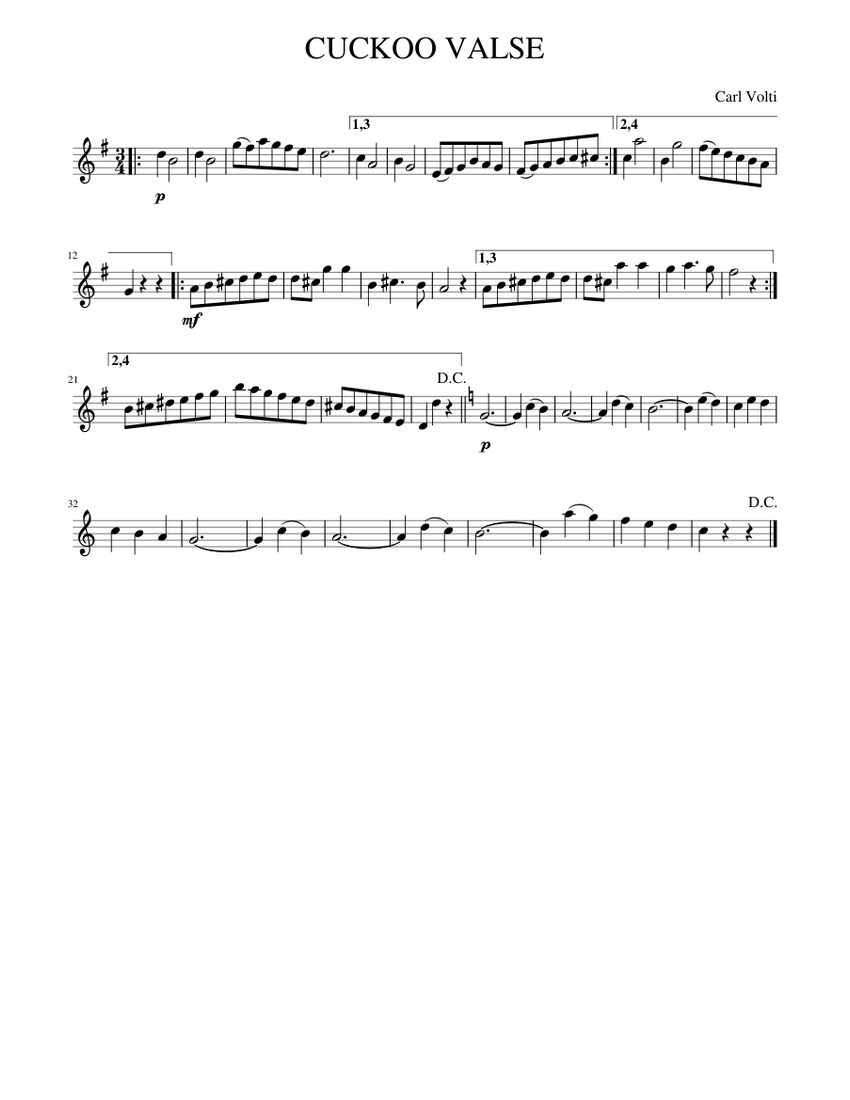 Carl Volti - CUCKOO VALSE Sheet music for Piano (Solo) Easy | Musescore.com