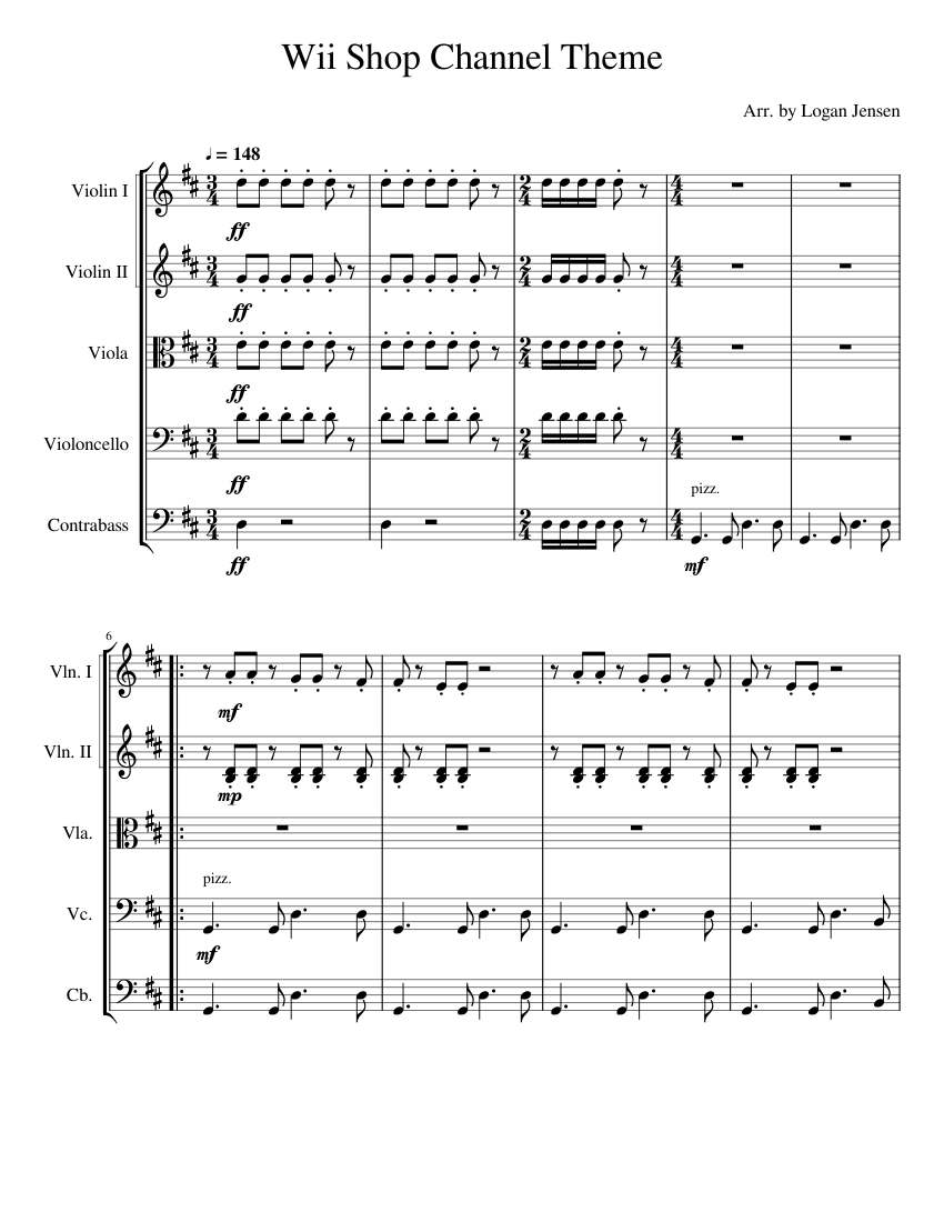 Wii Shop Channel Theme Sheet Music for Contrabass, Violin, Viola, Cello ...