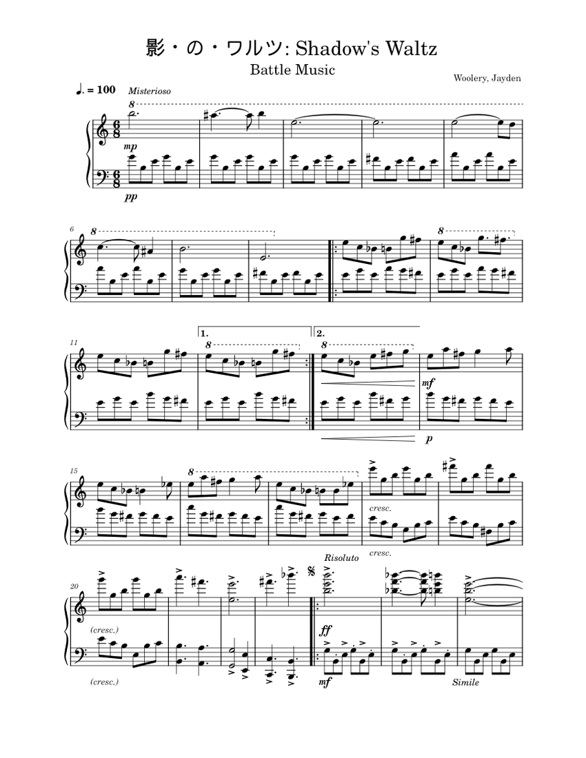 Shadow's Waltz Sheet Music for Piano (Solo) Easy | MuseScore.com