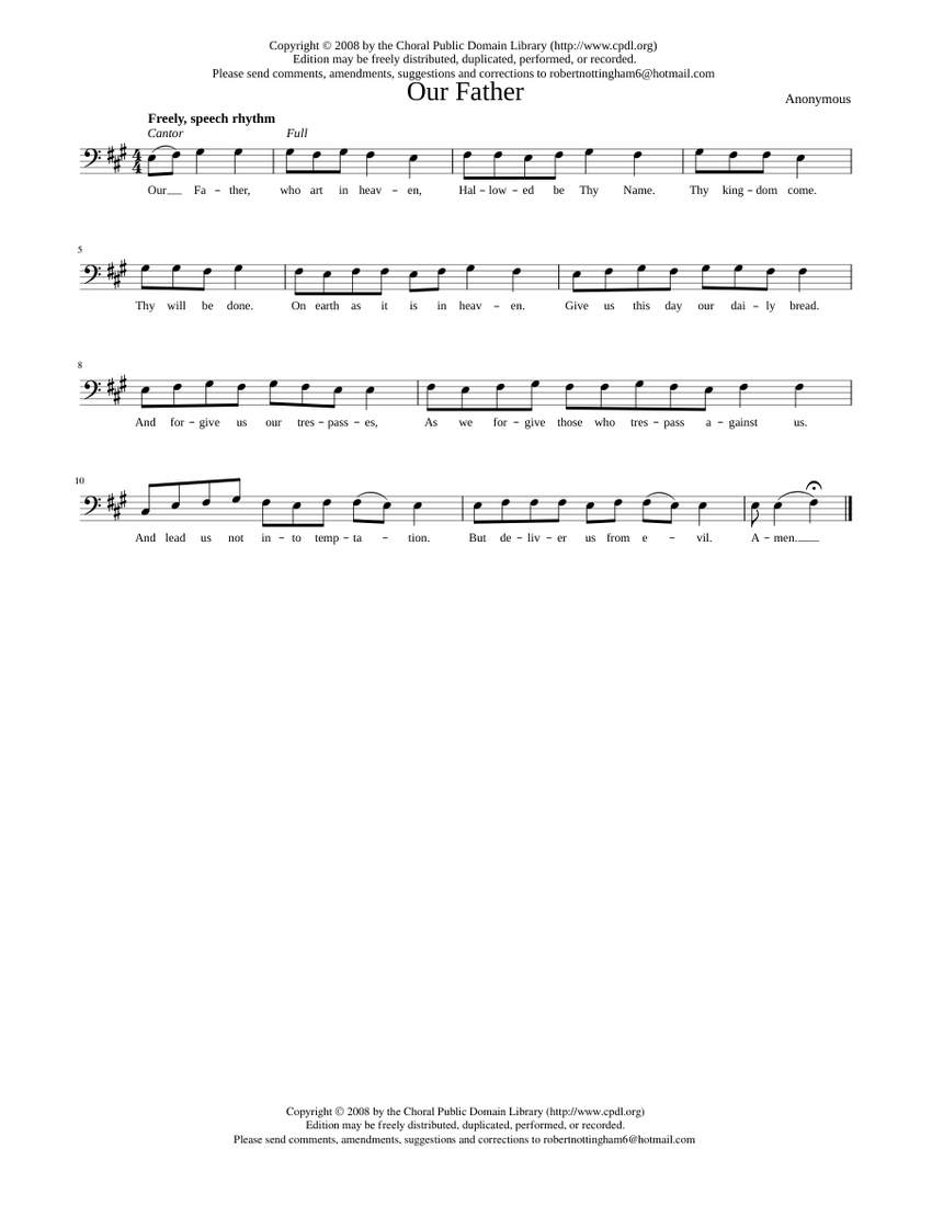 Our Father - Anonymous (Gregorian chant) Sheet Music for Piano (Solo ...
