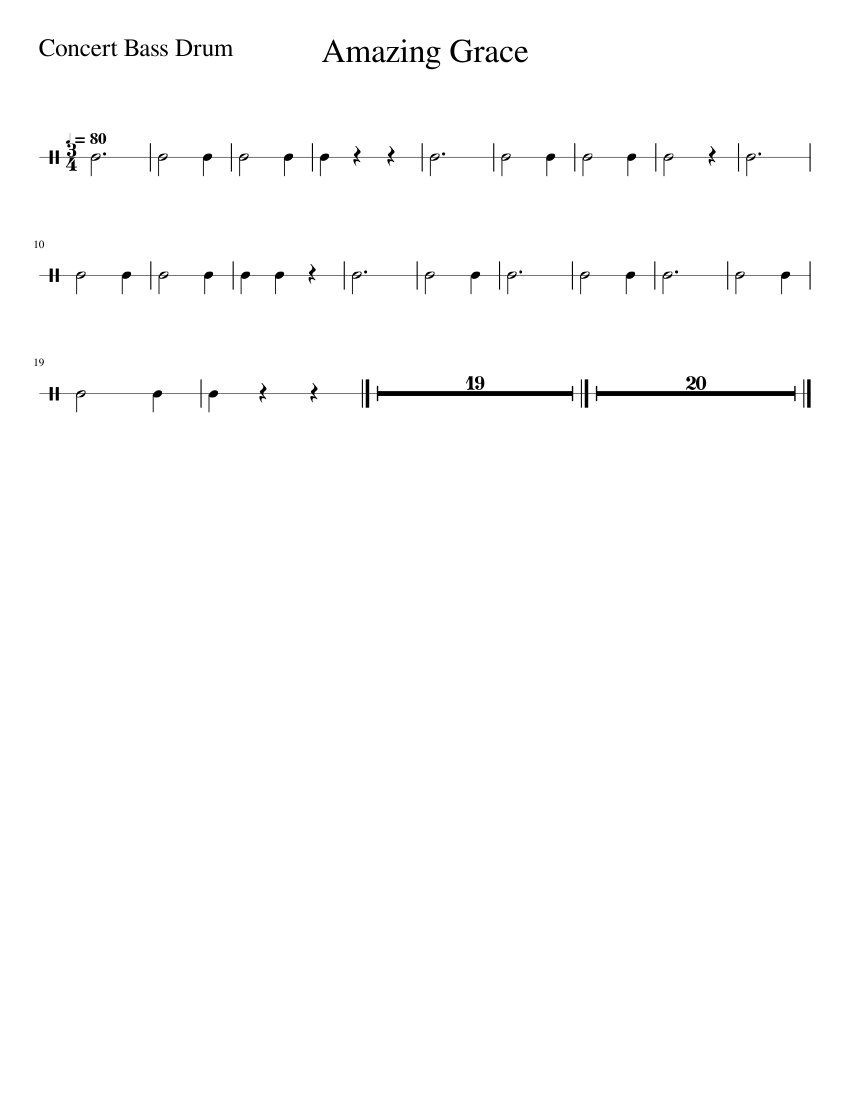 Amazing Grace-Bass Drum Sheet Music for Bass drum (Solo) | MuseScore.com