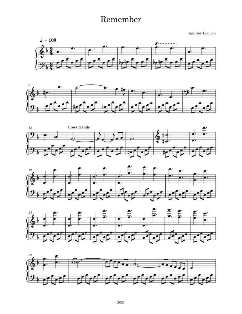 Remember Sheet Music for Piano (Solo) easy | MuseScore.com