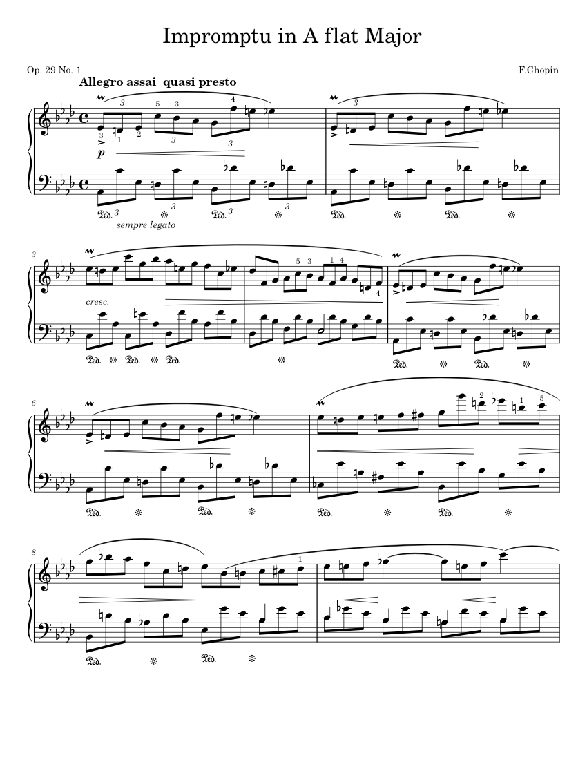 Chopin - Impromptu No.1 in A flat major, Op. 29 Sheet Music for Piano ...