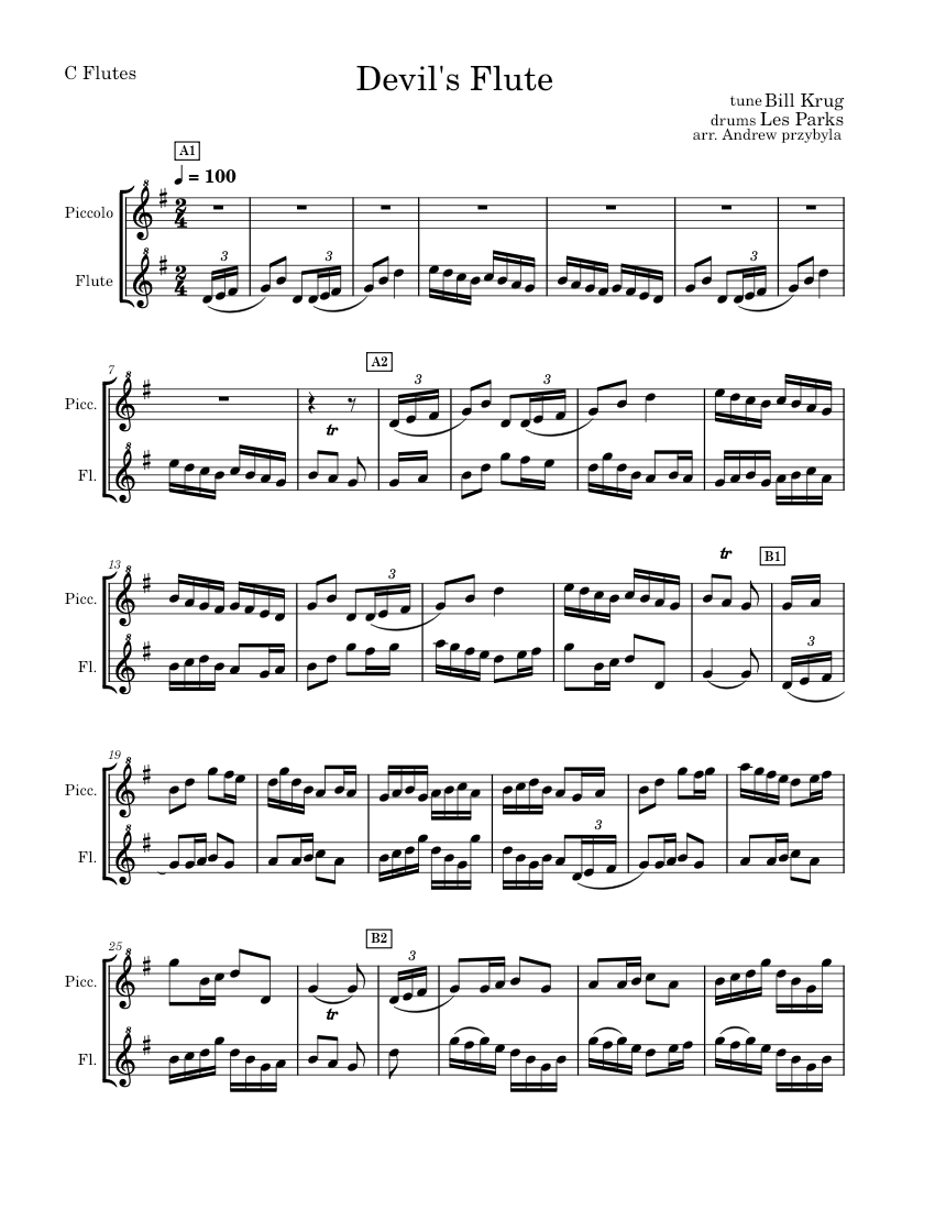 Devil's Flute Sheet music for Flute piccolo, Flute (Woodwind Ensemble ...