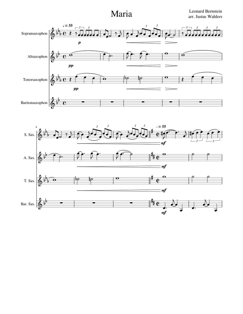 Maria from West Side Story Sheet Music for Saxophone alto, Saxophone ...