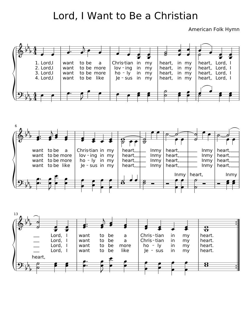 Lord, I Want to Be a Christian Sheet Music for Piano (Solo) easy ...