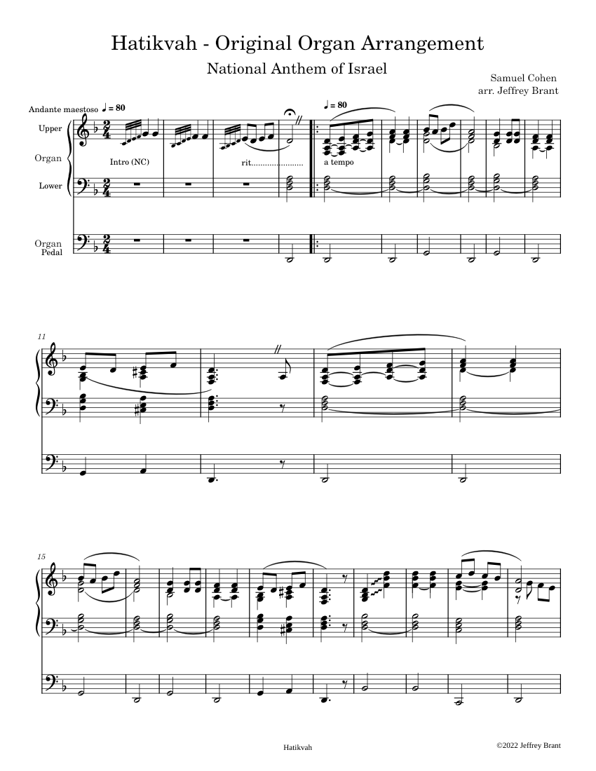 Hatikvah_National_Anthem_of_Israel_Organ_Arrangement Sheet Music for ...