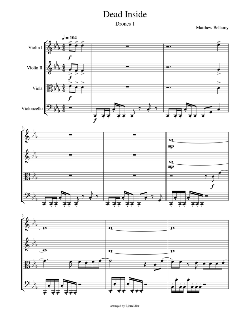 Dead Inside - Muse Sheet music for Violin, Viola, Cello (String Quartet ...