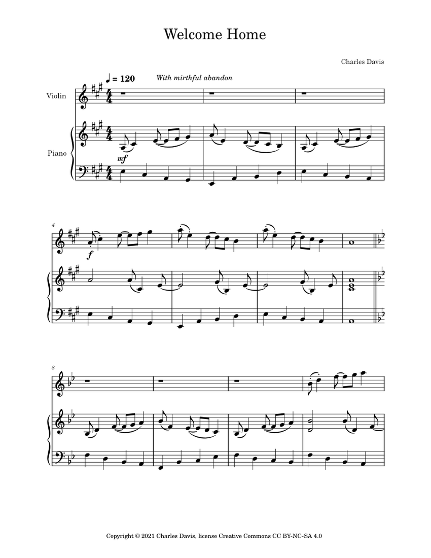 Welcome Home Sheet music for Piano, Violin (Mixed Duet) | Musescore.com