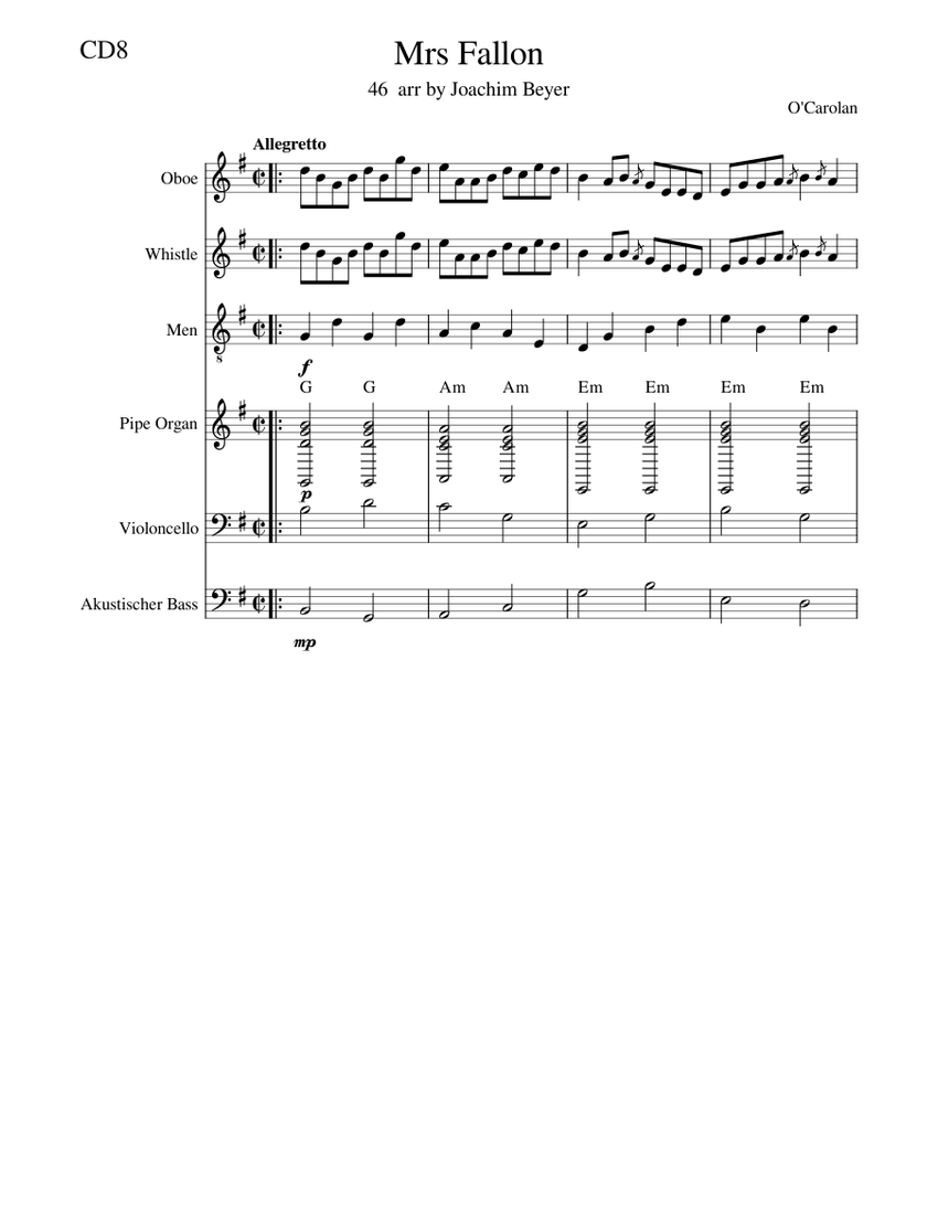 Mrs. Fallon – Turlough O'Carolan Sheet music for Organ, Male, Oboe ...