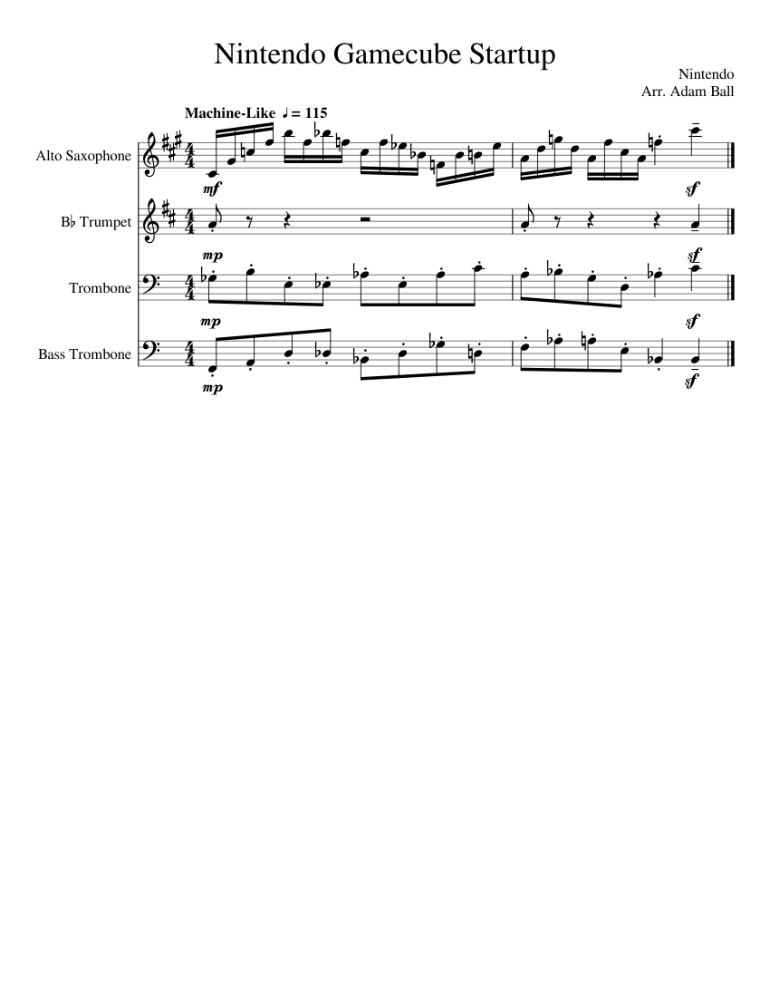 Nintendo Gamecube Startup (Combo) Sheet Music for Trombone, Trombone ...