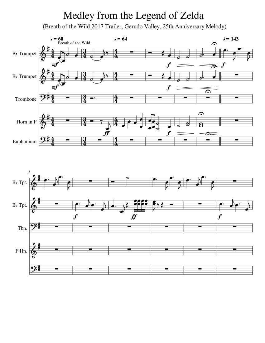 Medley from the Legend of Zelda Sheet music for Trombone, Euphonium ...