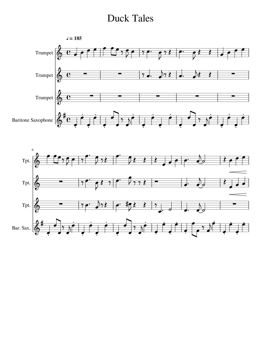 Duck Tales Sheet music for Piano, Saxophone baritone, Trumpet other ...
