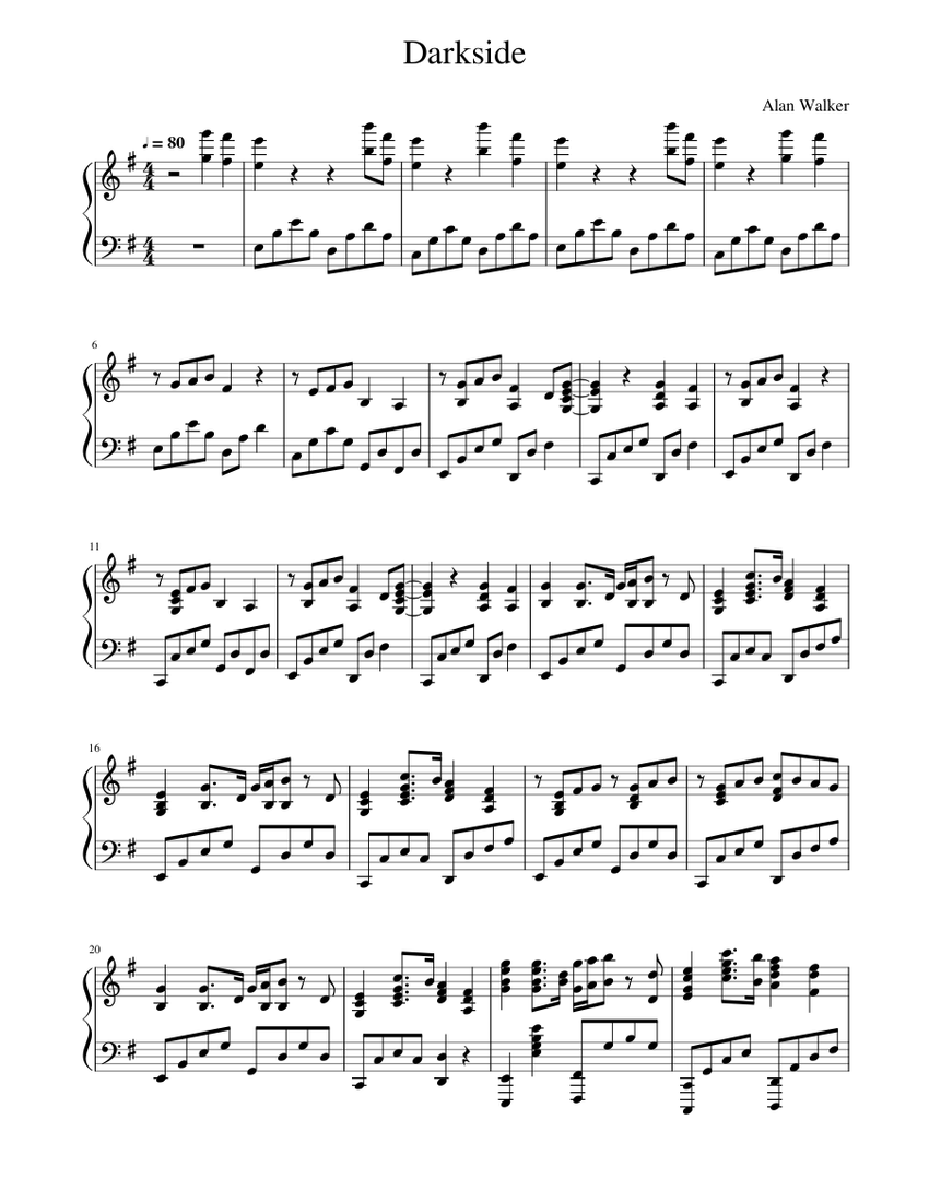 Alan Walker - Darkside Sheet music for Piano (Solo) | Musescore.com