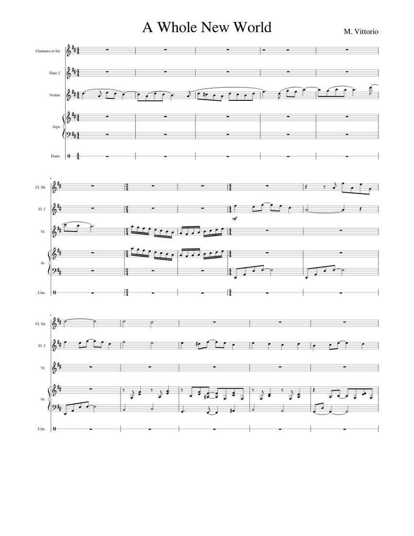 A Whole New World Sheet music for Flute, Clarinet in b-flat, Crash ...