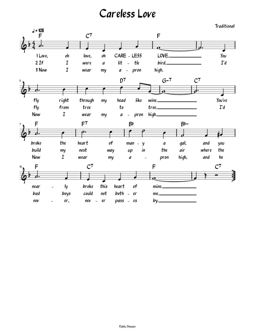 Careless Love (Lead sheet with lyrics ) Sheet Music with Chords for ...
