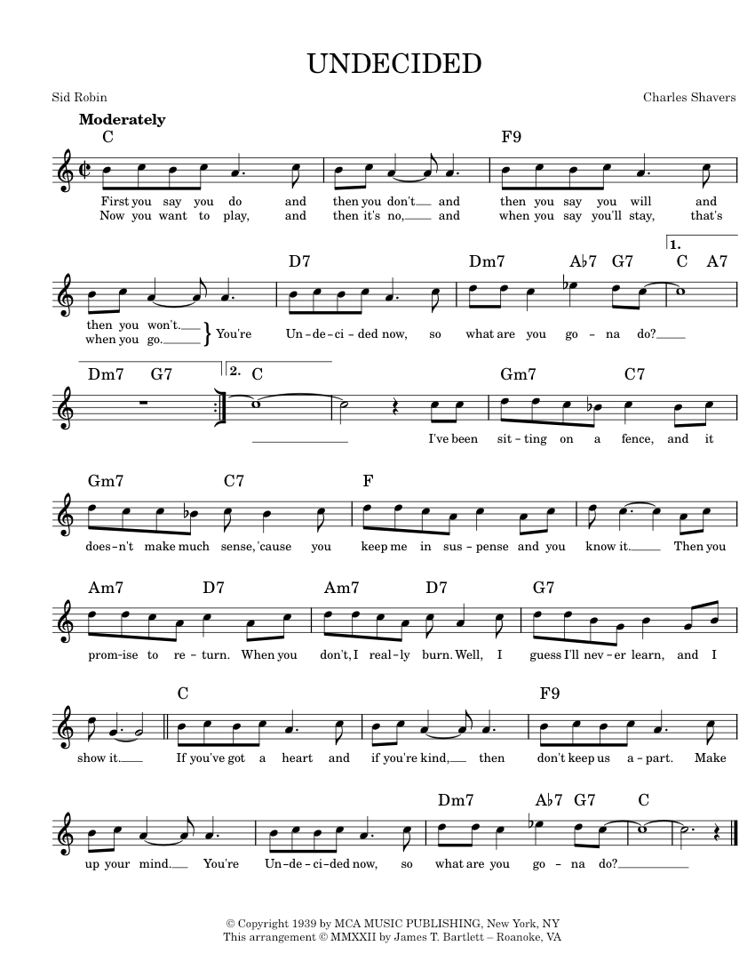 Undecided [lead sheet] Sheet music for Piano (Solo) Easy | Musescore.com