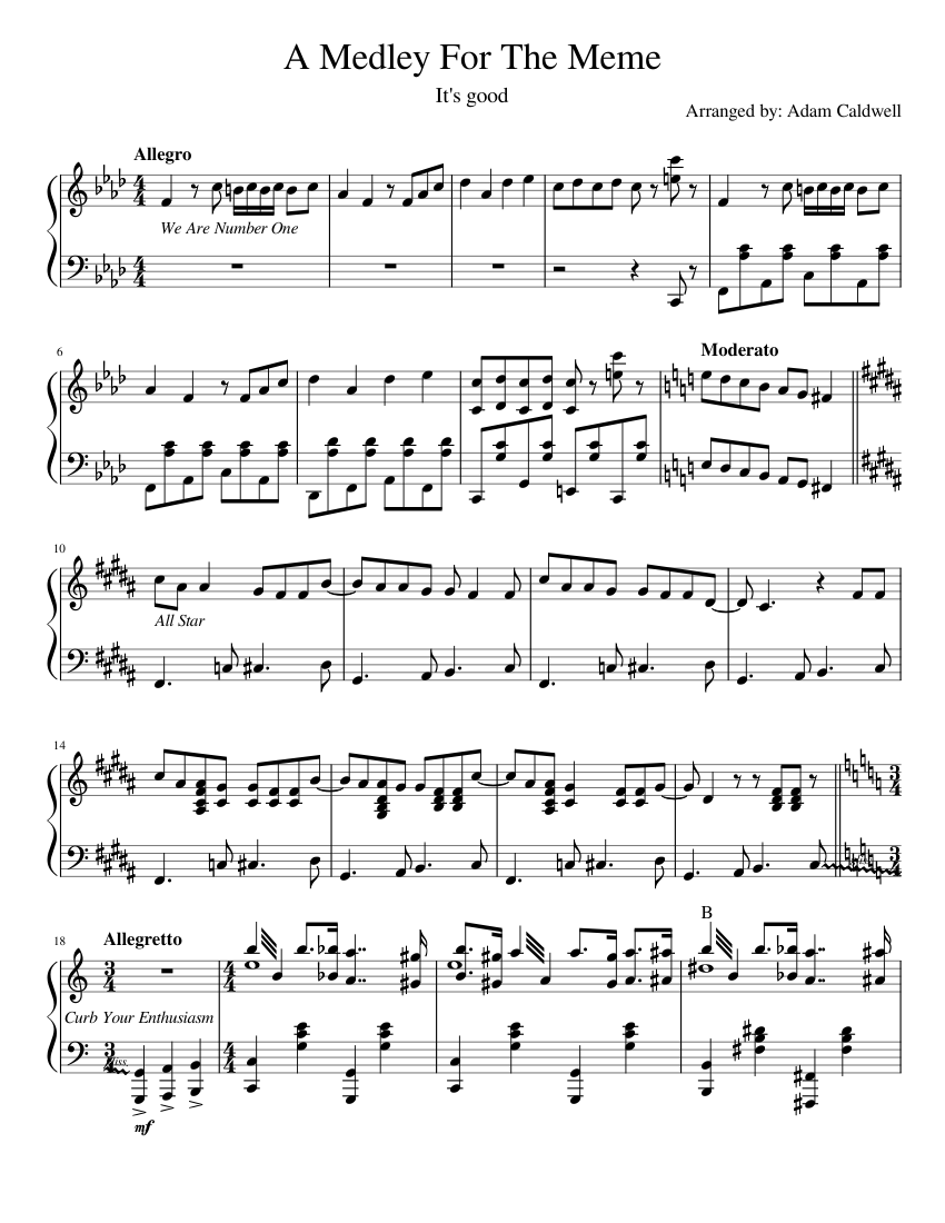 A Medley For The Meme Sheet Music with Chords for Piano (Solo ...