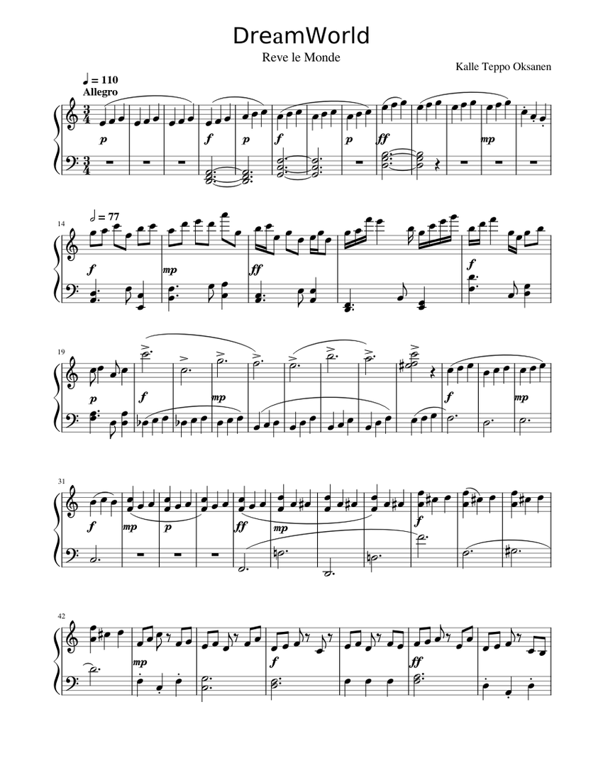 DreamWorld Sheet music for Piano (Solo) Easy | Musescore.com