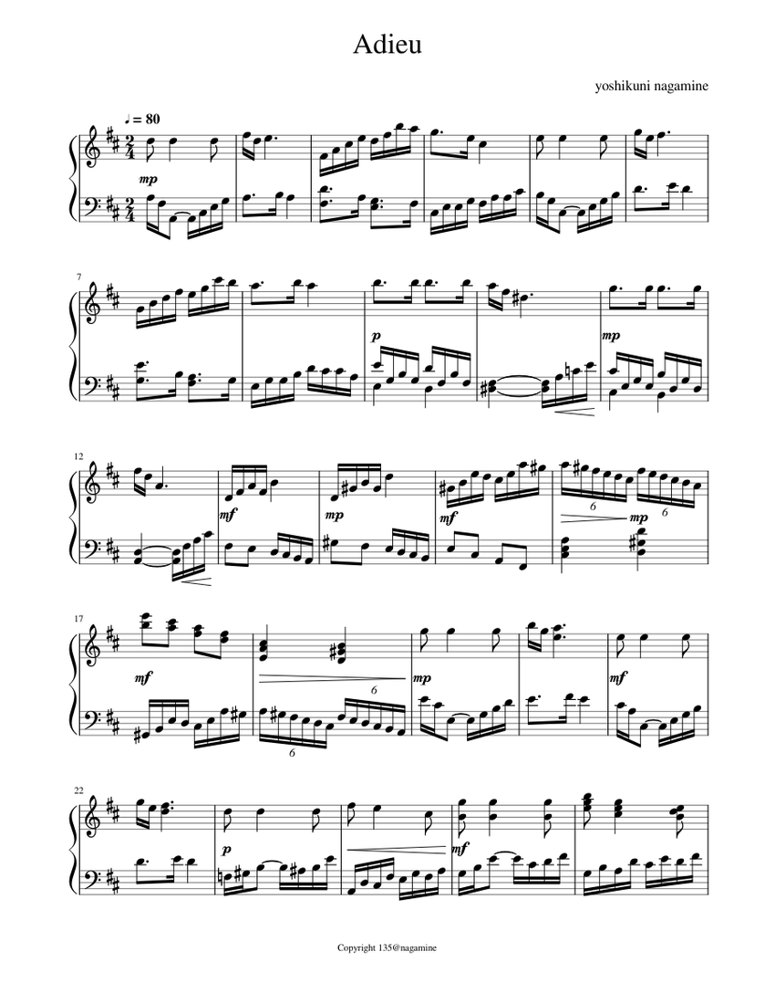 Adieu Sheet music for Piano (Solo) | Musescore.com