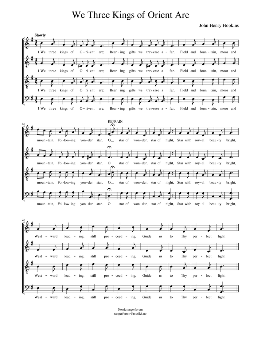 We Three Kings of Orient Are Sheet music for Soprano, Alto, Tenor, Bass ...