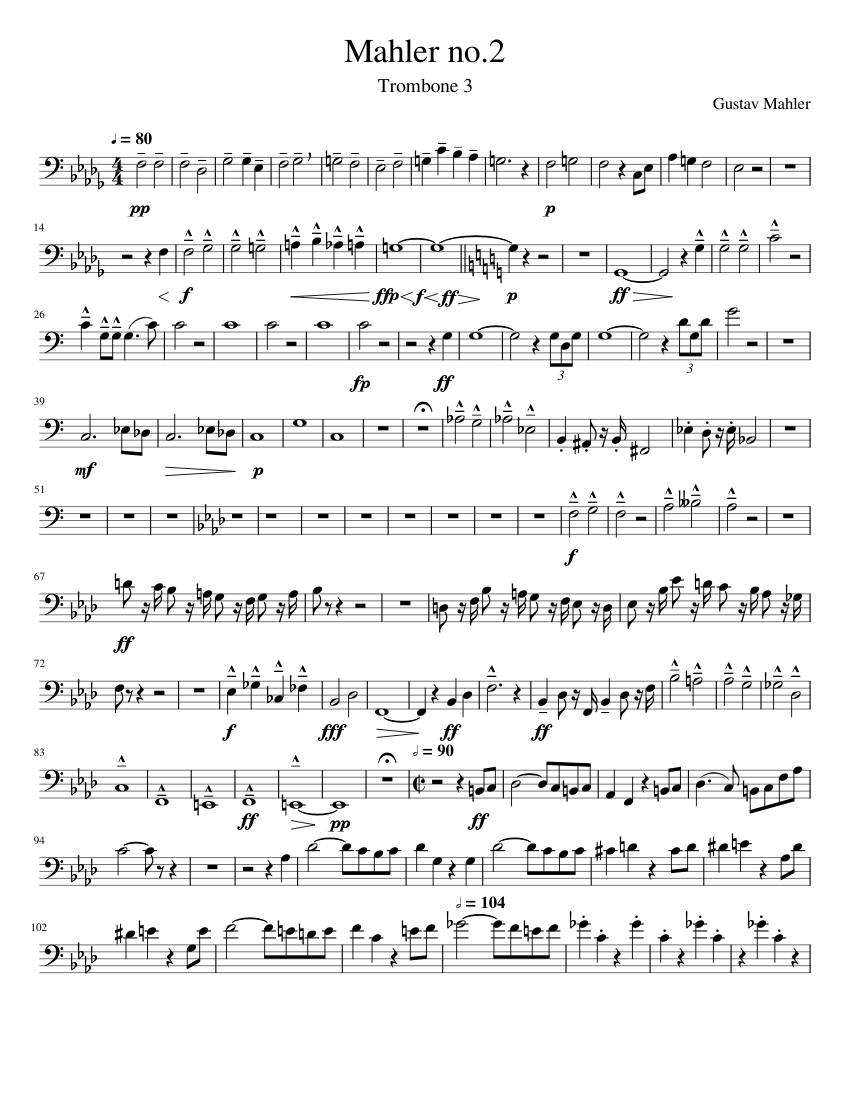 Mahler no. 2 Trombone 3 Sheet music for Trombone (Solo) | Musescore.com