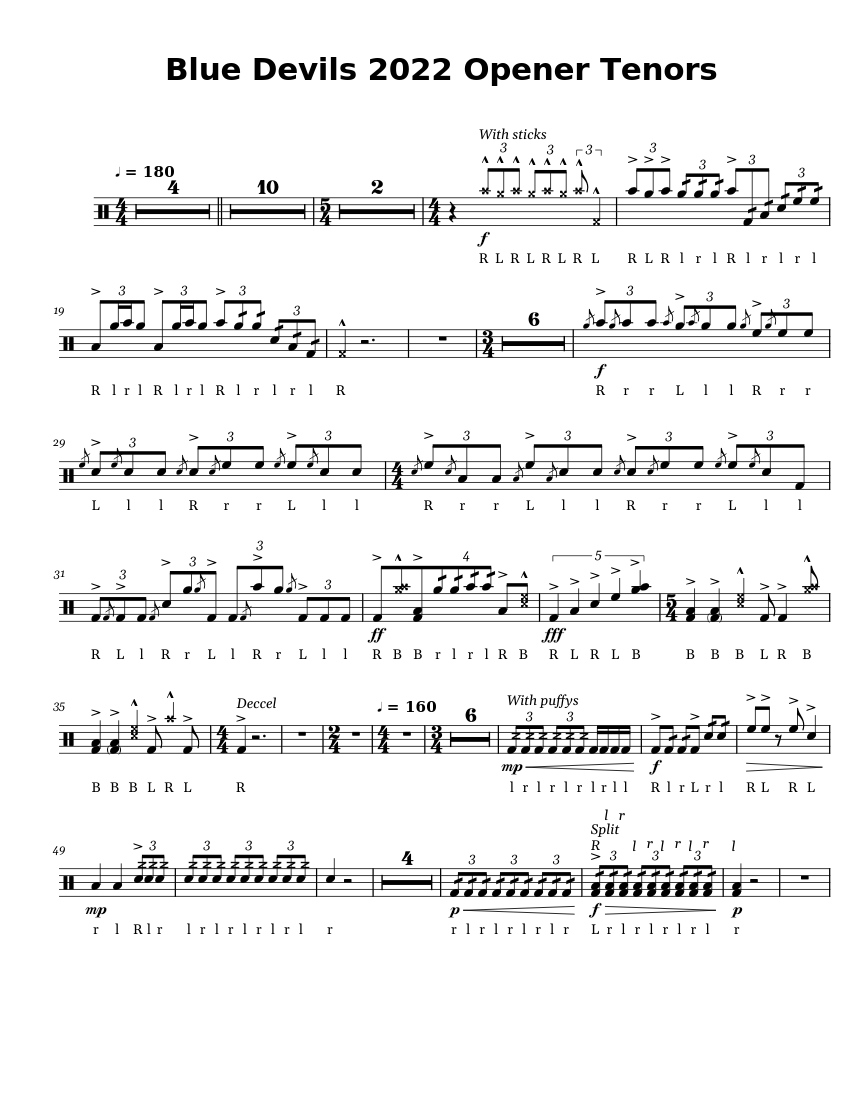 Blue Devils 2022 Opener Tenors Sheet Music for Tenor drum (Solo ...