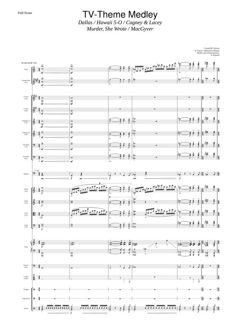 TV-Theme Medley (full score) Sheet Music for Piano, Trombone, Flute ...