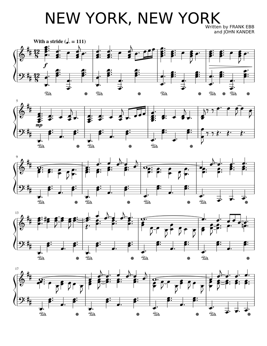 New York, New York - Frank Sinatra Sheet Music for Piano (Solo ...