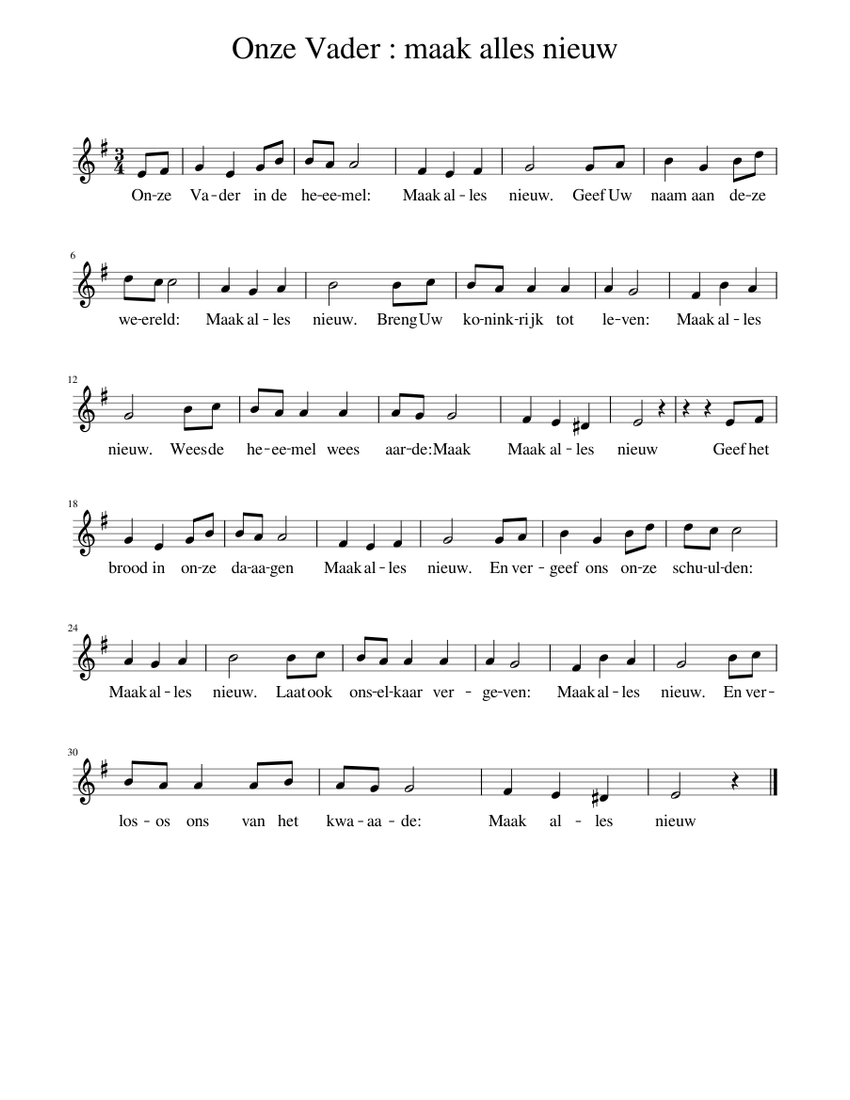 Onze Vader maak alles nieuw Sheet music for Piano (Solo) | Musescore.com