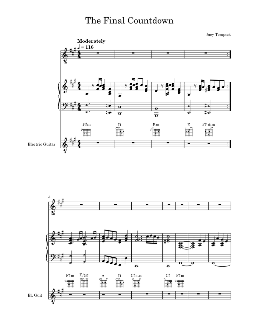 The Final Countdown – Europe Sheet music for Piano, Vocals, Guitar ...